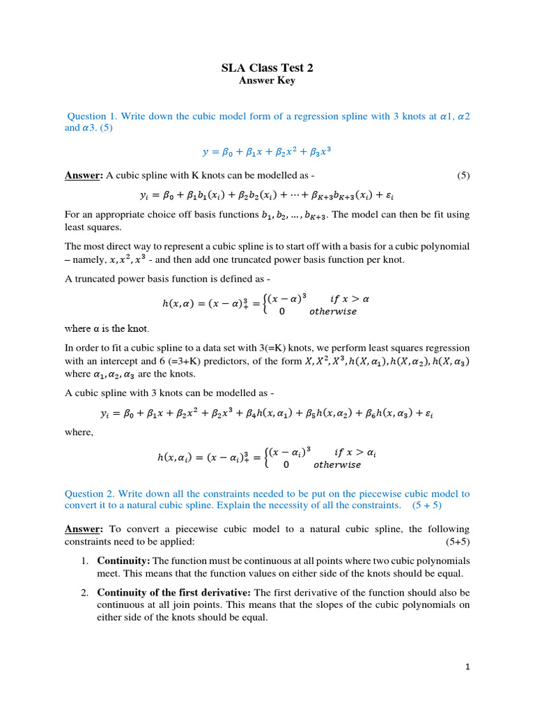 SLA - Class Test - 2 - AnswerKey | PDF | Spline (Mathematics ...