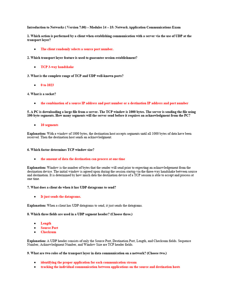 Ccna Exam 14-15 Answers | PDF | Transmission Control Protocol | Port (Computer Networking)