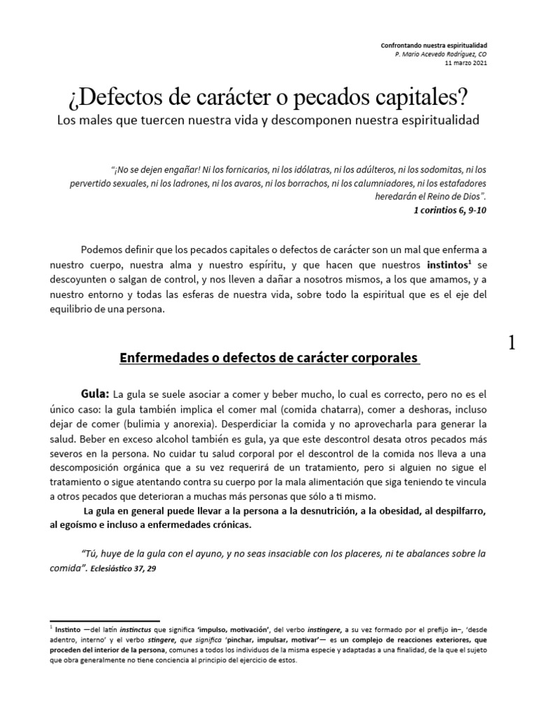 Defectos de Carácter o Pecados Capitales | PDF | Amor | Lujuria