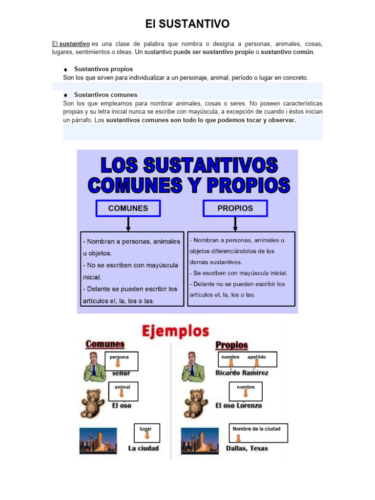 El Sustantivo, Adjetivo y Verbo | PDF | Artes del Lenguaje y Comunicación