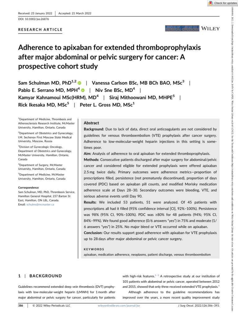 Tromboprofilaxia - Adherence To Apixaban For Extended ...