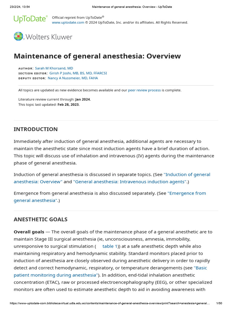 Maintenance of General Anesthesia - Overview | PDF | Anesthesia | Opioid