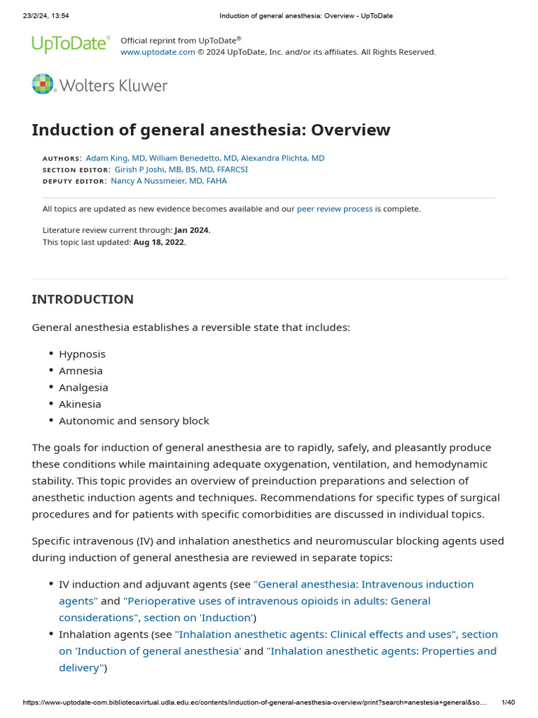 Induction of General Anesthesia - Overview | PDF | Anesthesia | Medical ...