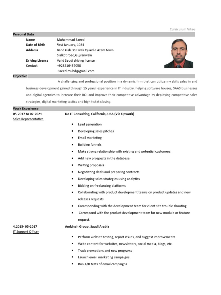Curriculum Vitae. Updated | Download Free PDF | Sales | Digital Marketing