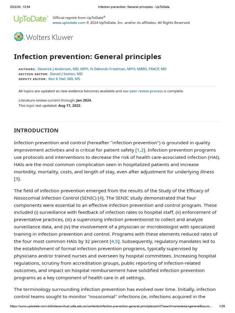 Infection Prevention - General Principles - UpToDate | PDF ...