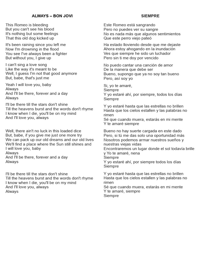 Always - Bon Jovi - Letra - 6to 6382 | PDF | Música grabada | Canciones