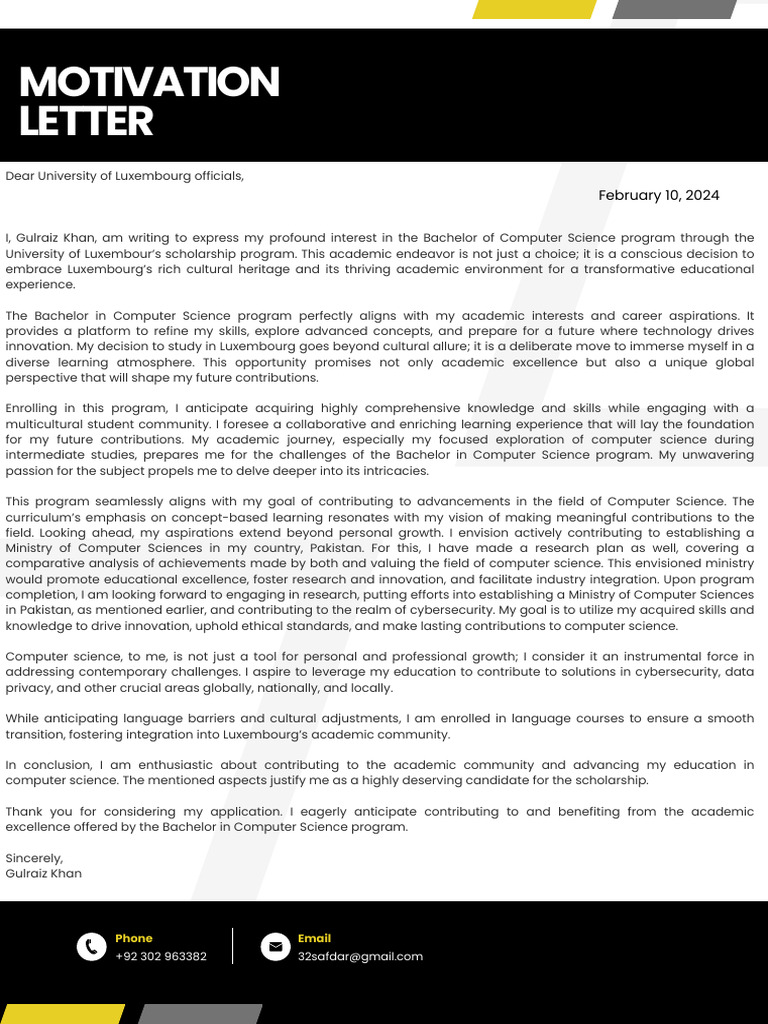 Motivation Letter | PDF | Science | Motivation