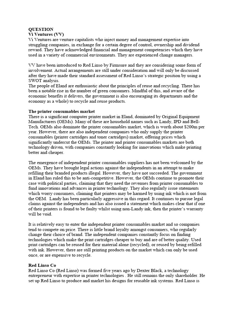 SWOT Analysis of Red Linso Co. | PDF | Printer (Computing) | Reuse