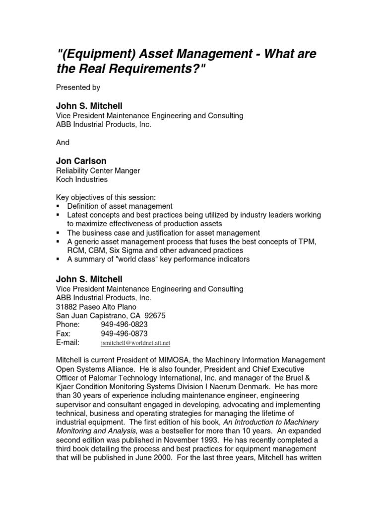 Equipment Asset Management What Are The Real Requirements | PDF