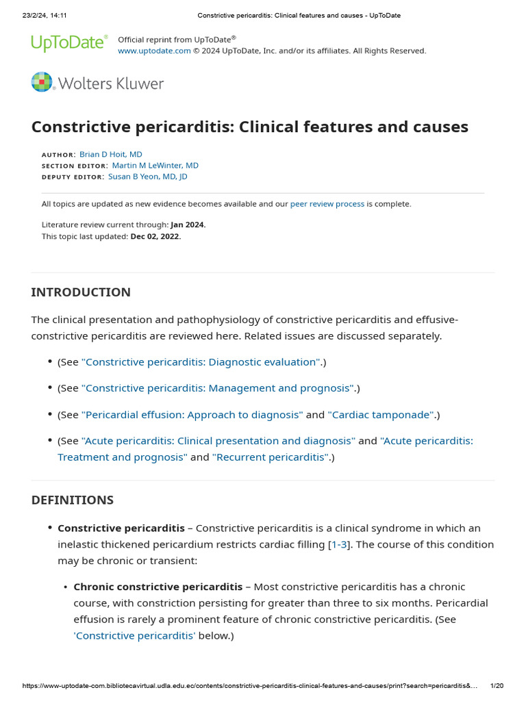 Constrictive Pericarditis - Clinical Features and Causes - UpToDate ...