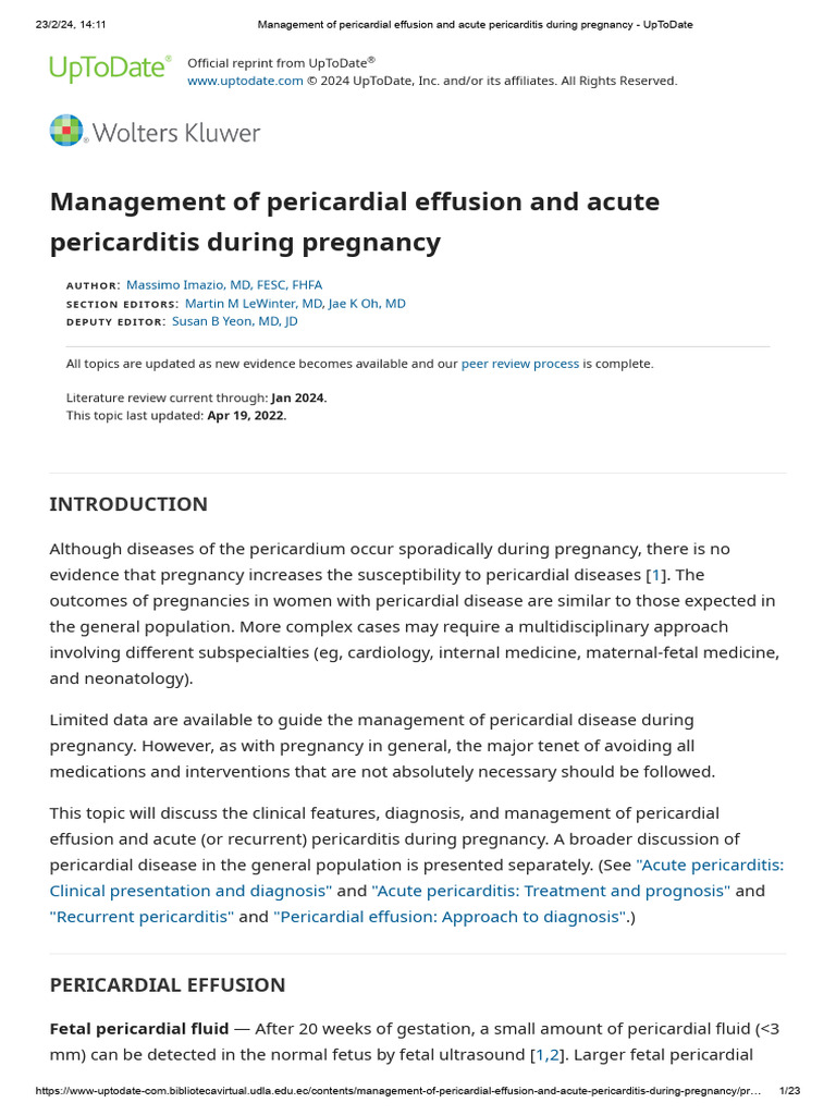 Management of Pericardial Effusion and Acute Pericarditis During ...