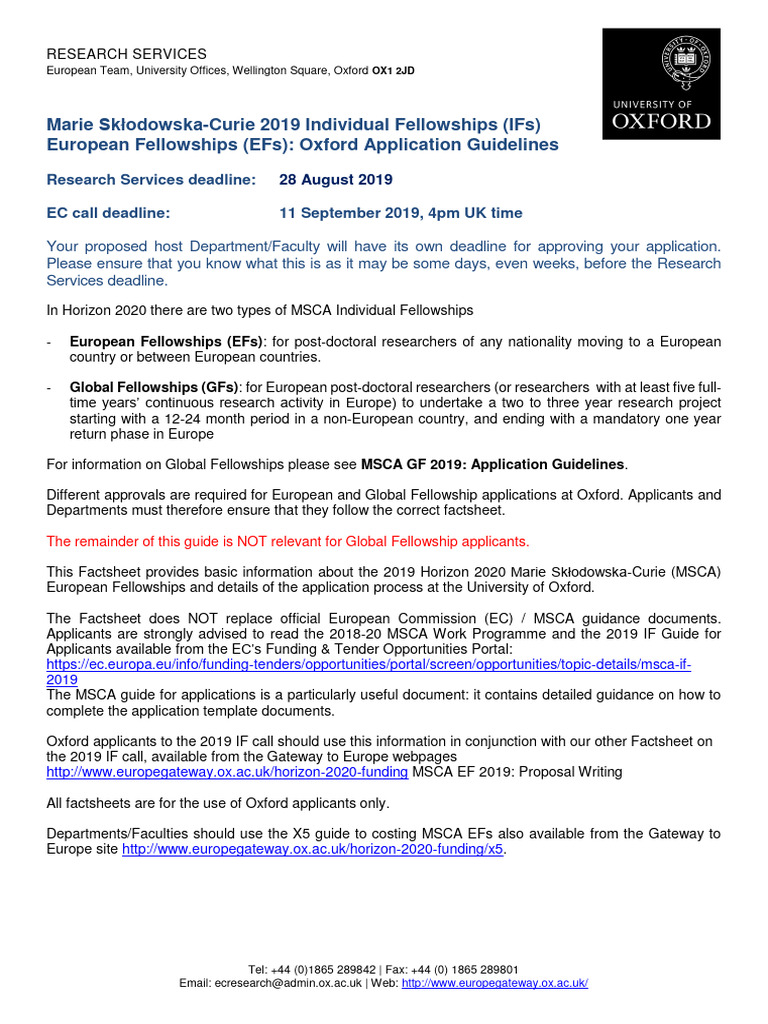 MSCA EF 2019 Application Guidelines | PDF | Academic Degree | Brexit