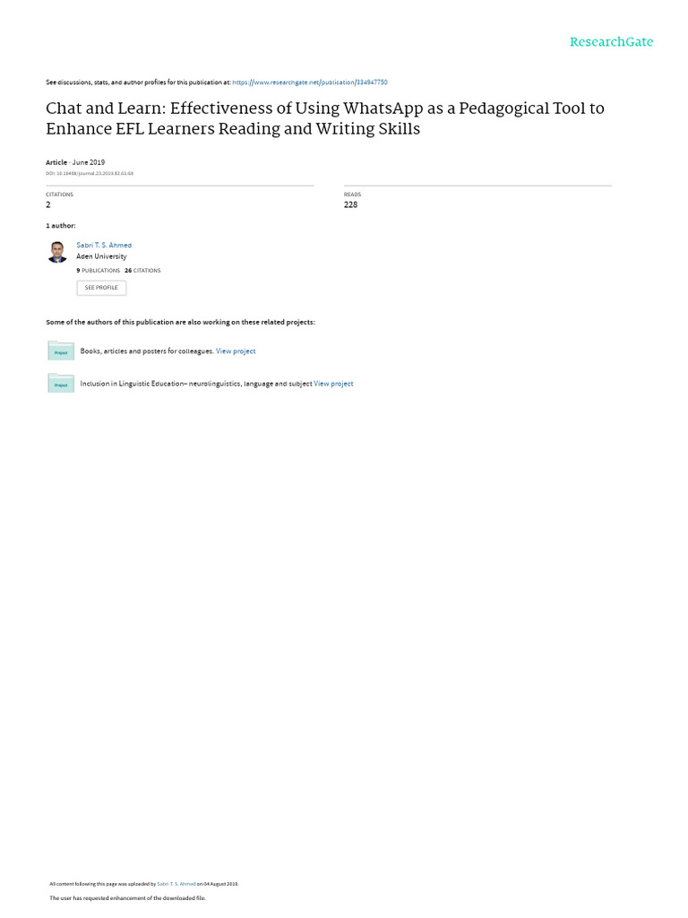 Chat and Learn Effectiveness of Using WhatsApp As A Pedagogical Tool | PDF | English As A Second ...