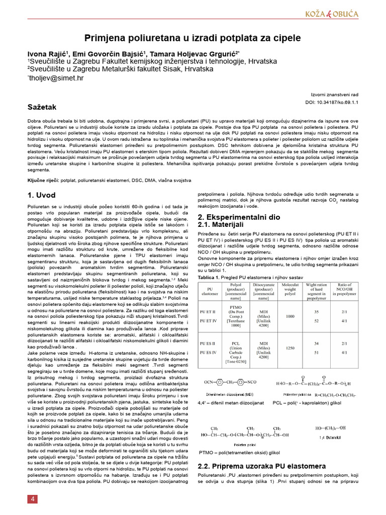 Primjena Poliuretana U Izradi Potplata Za Cipele | PDF