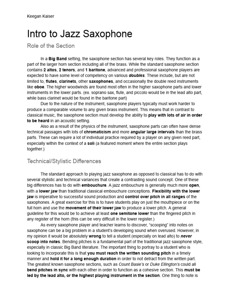 Intro To Jazz Saxophone | PDF | Saxophone | Tenor Saxophone