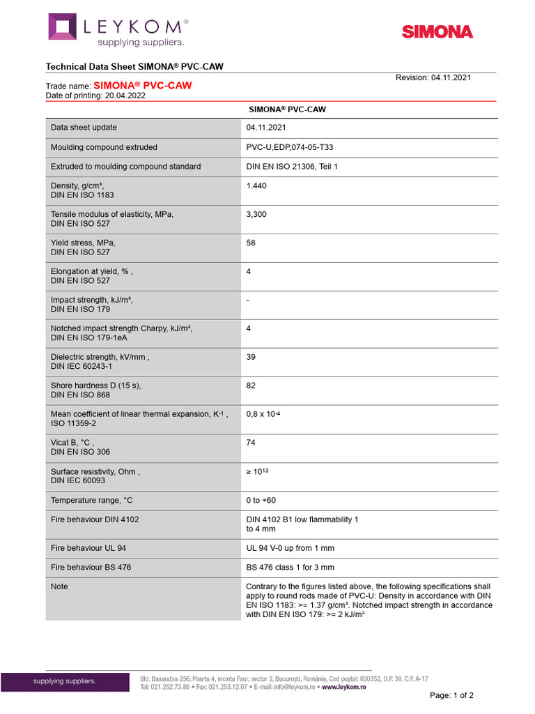 Fisa Tehnica Placi PVC-CAW Simona | PDF | Specification (Technical ...