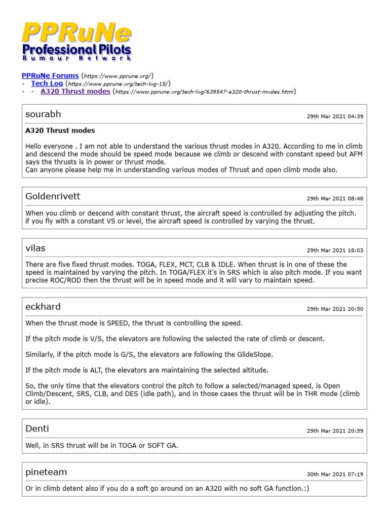 PPRuNe Forums - A320 Thrust Modes | PDF | Thrust | Aircraft
