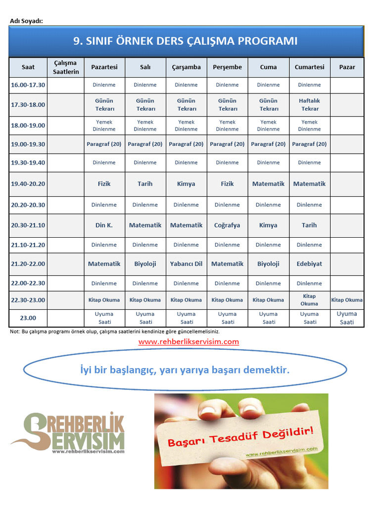 Sinif Ders Calisma Programi 2 | PDF