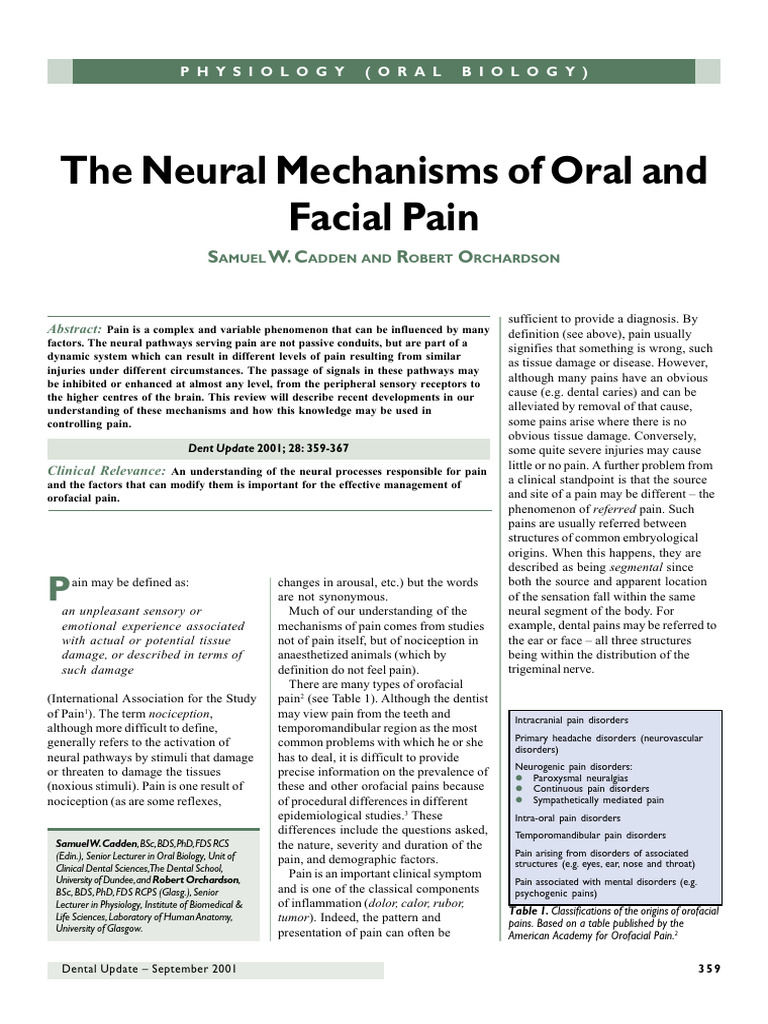 Mechanisms of Orofacial Pain | PDF | Pain | Neuron