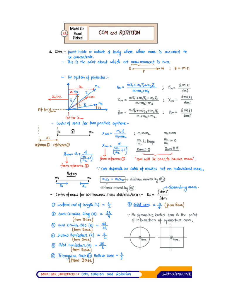 21 - HandPicked - COM and Rotation | PDF | Collision | Applied And Interdisciplinary Physics
