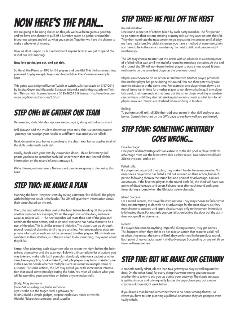 Heist Planning Guide and Cheat Sheet | PDF