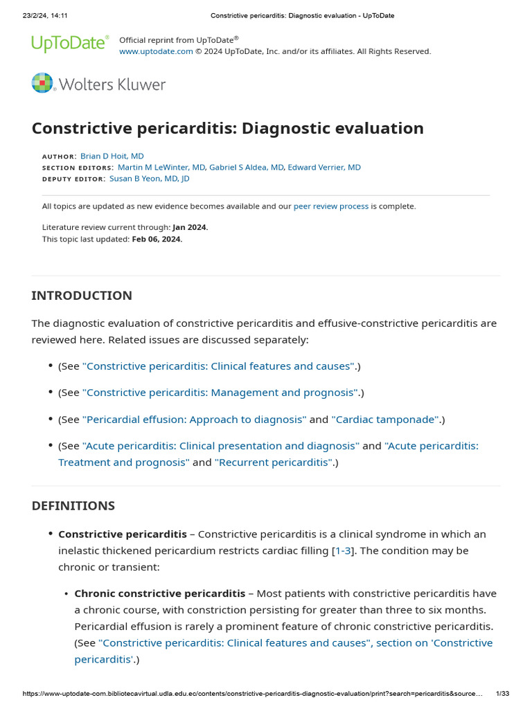 Constrictive Pericarditis - Diagnostic Evaluation - UpToDate | PDF | Diastole | Heart