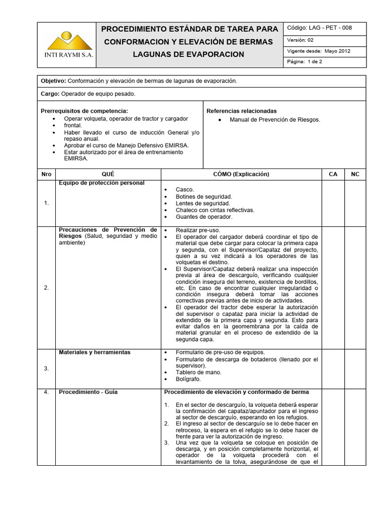 Elevación de Bermas en Lagunas de Evaporación | PDF