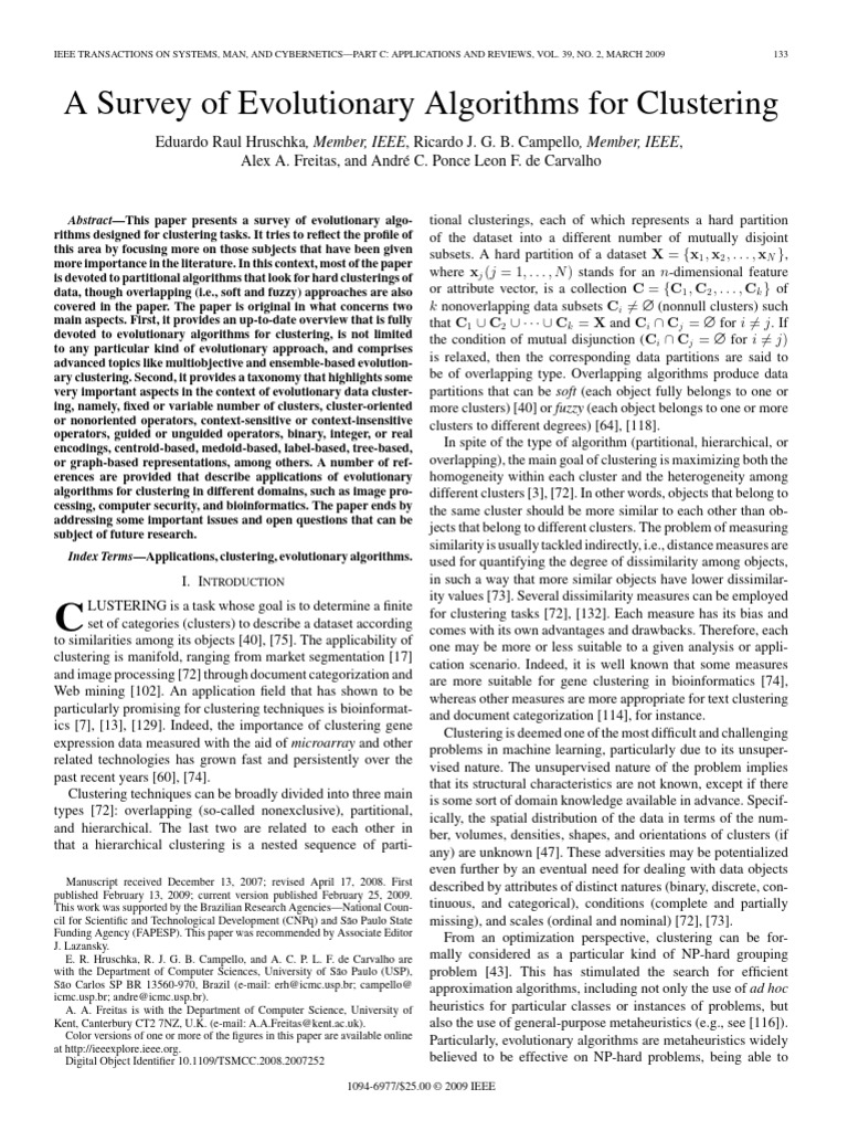 2009 A Survey of Evolutionary Algorithms For Clustering | PDF | Cluster ... 2009 A Survey of Evolutionary Algorithms For Clustering | PDF | Cluster ...