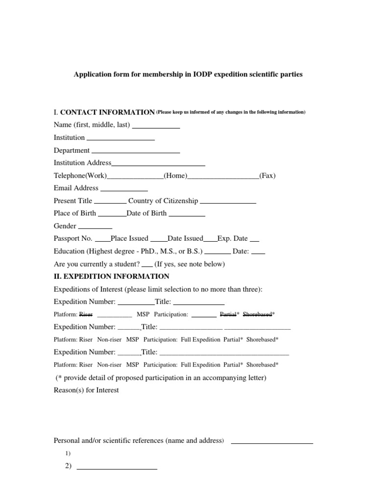 Application Form For Membership in IODP Expedition Scientific Parties | PDF