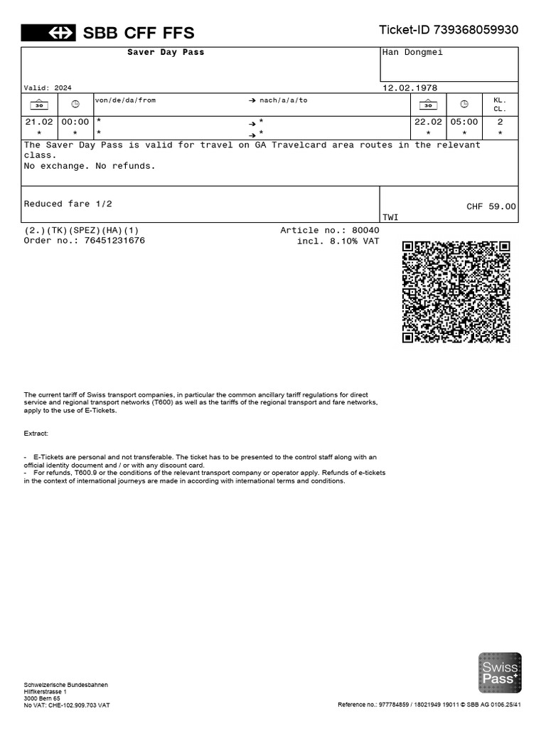 SBB Saver Day Pass | PDF