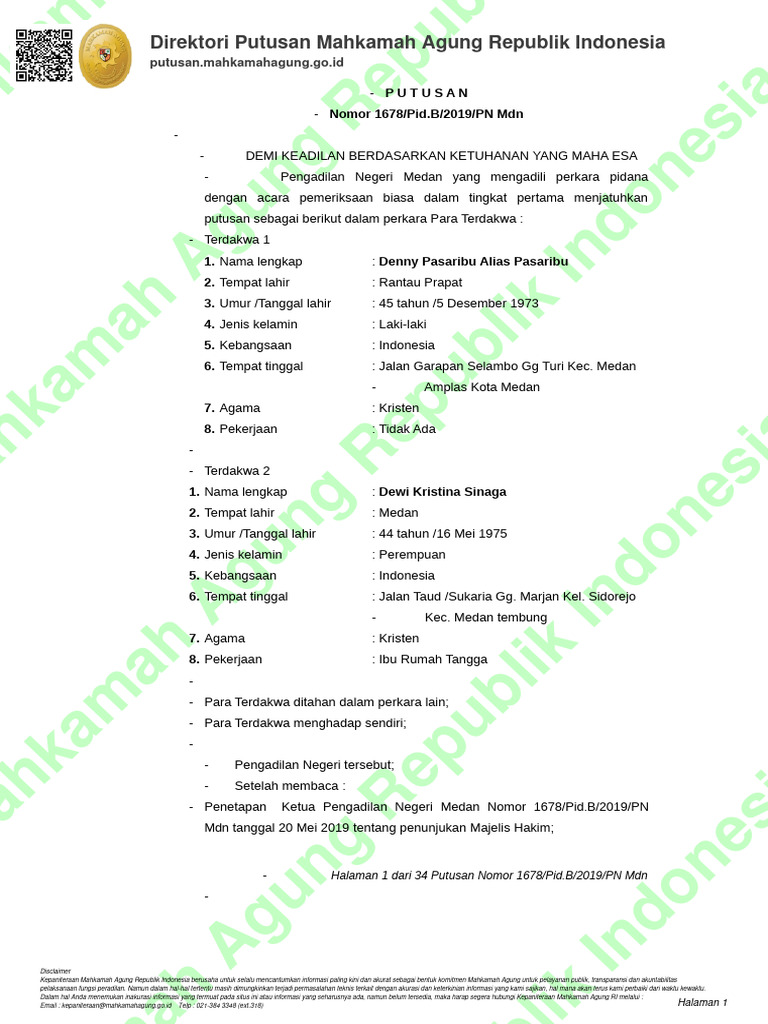 Putusan 1678 Pid.b 2019 PN MDN 20210524 | PDF