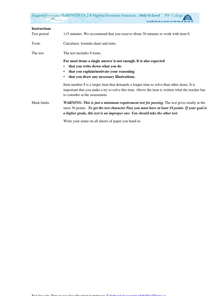 Instructions: Suggested Solution Mabnvc05 CH 2-4 Algebra-Geometry-Functions, Only G-Level Nv ...