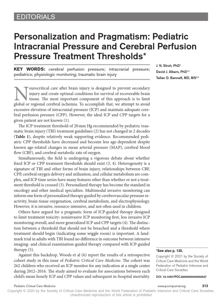 Personalization and Pragmatism - Pediatric Intracranial Pressure and Cerebral Perfusion Pressure ...