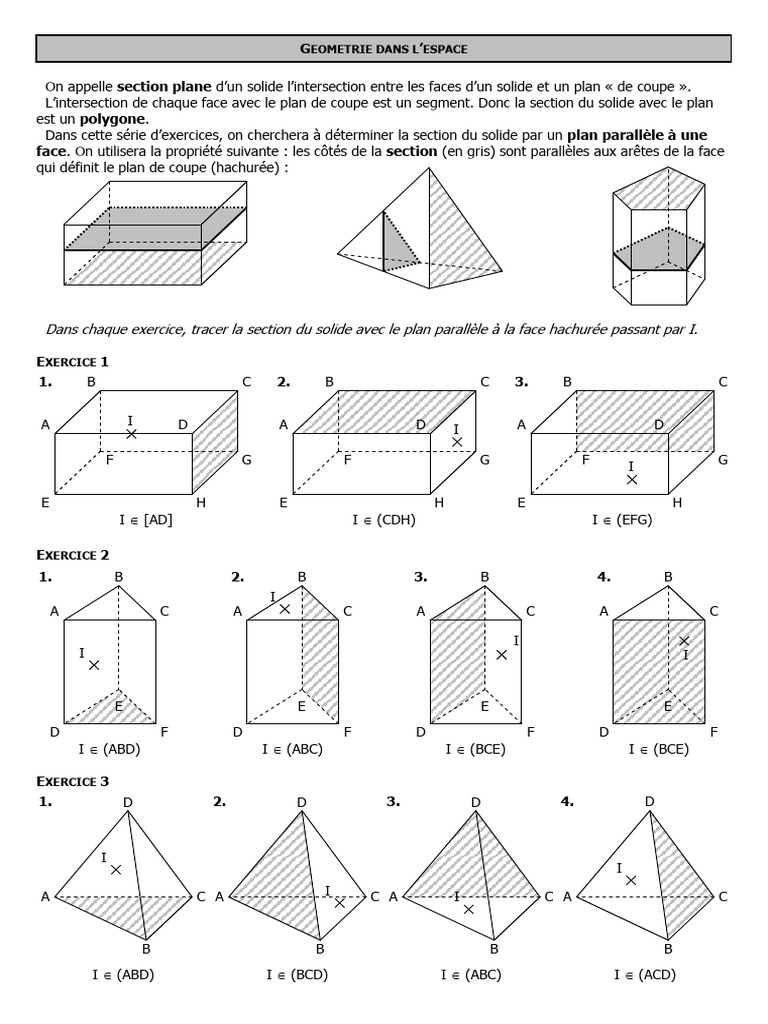 Sections Planes de Solides Plan Parallele A Une Face Exercices | PDF ...