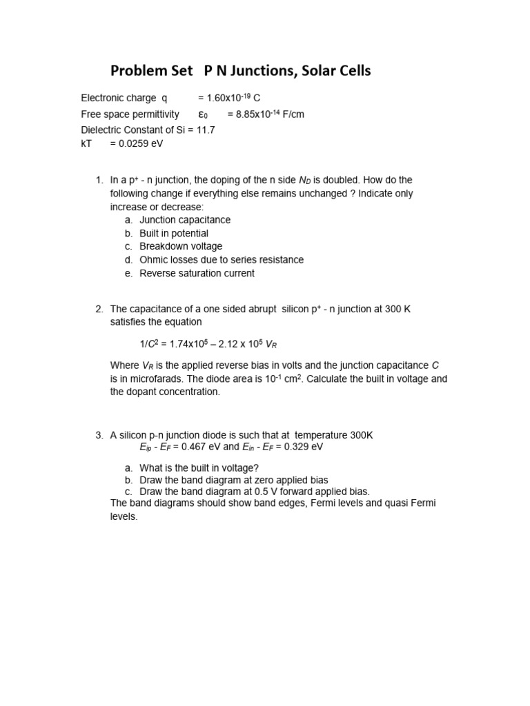 Problem 4 PN JN Solar Cell | PDF | P–N Junction | Phases Of Matter Problem 4 PN JN Solar Cell | PDF | P–N Junction | Phases Of Matter