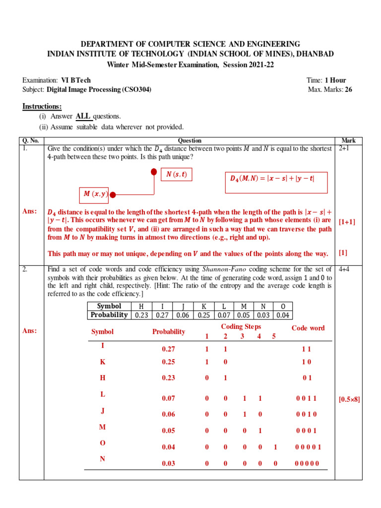 DIP W2021 22 Midsem Sol | PDF | Signal Processing | Applied Mathematics