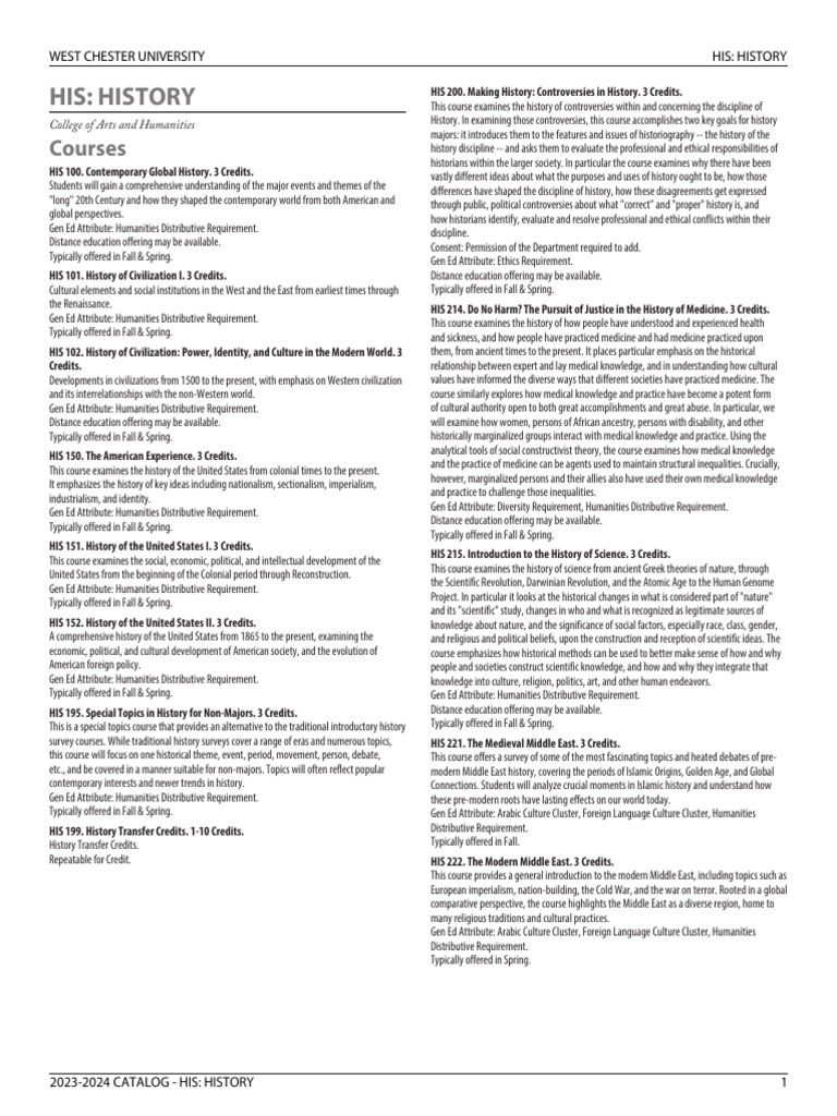 West Chester University History Courses | PDF | Science | The United States