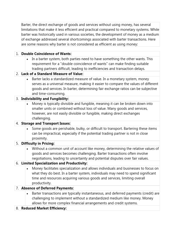 Barter Challenges | PDF | Barter | Money