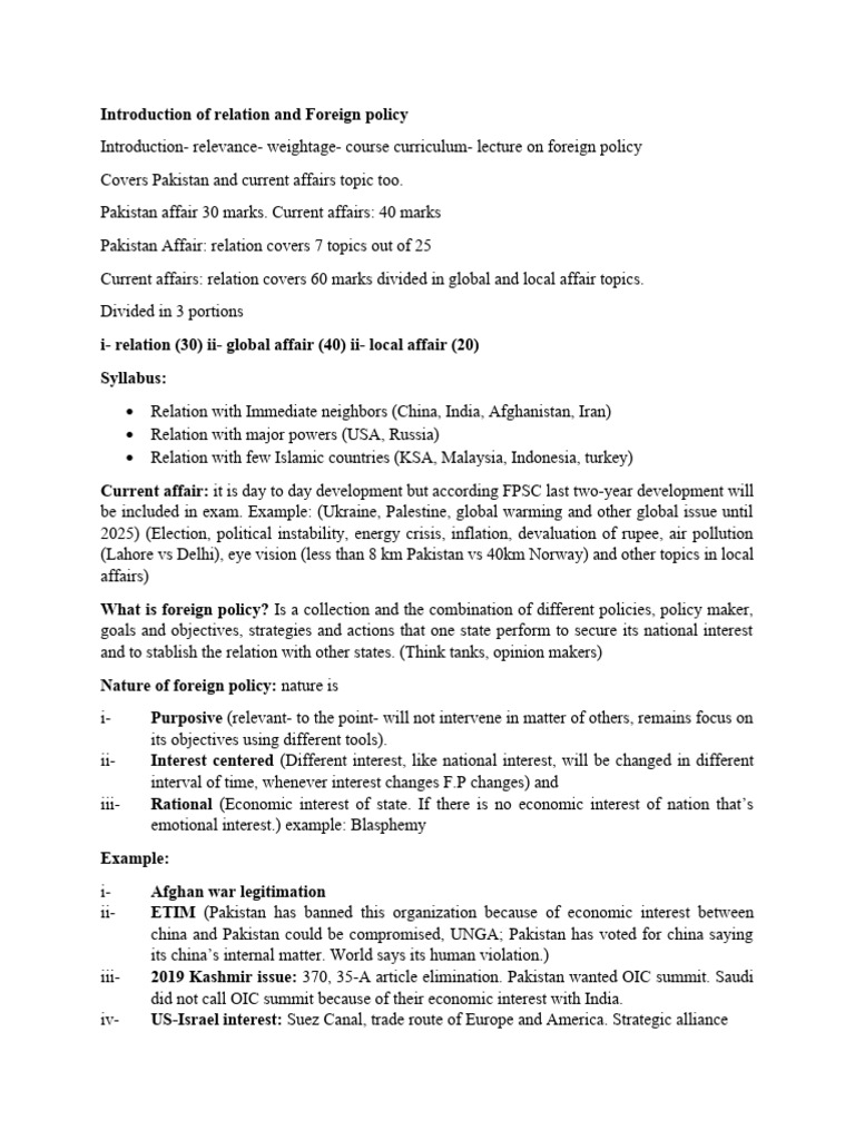 Foreign Policy and Pakistan Relations Overview | PDF | Pakistan ...