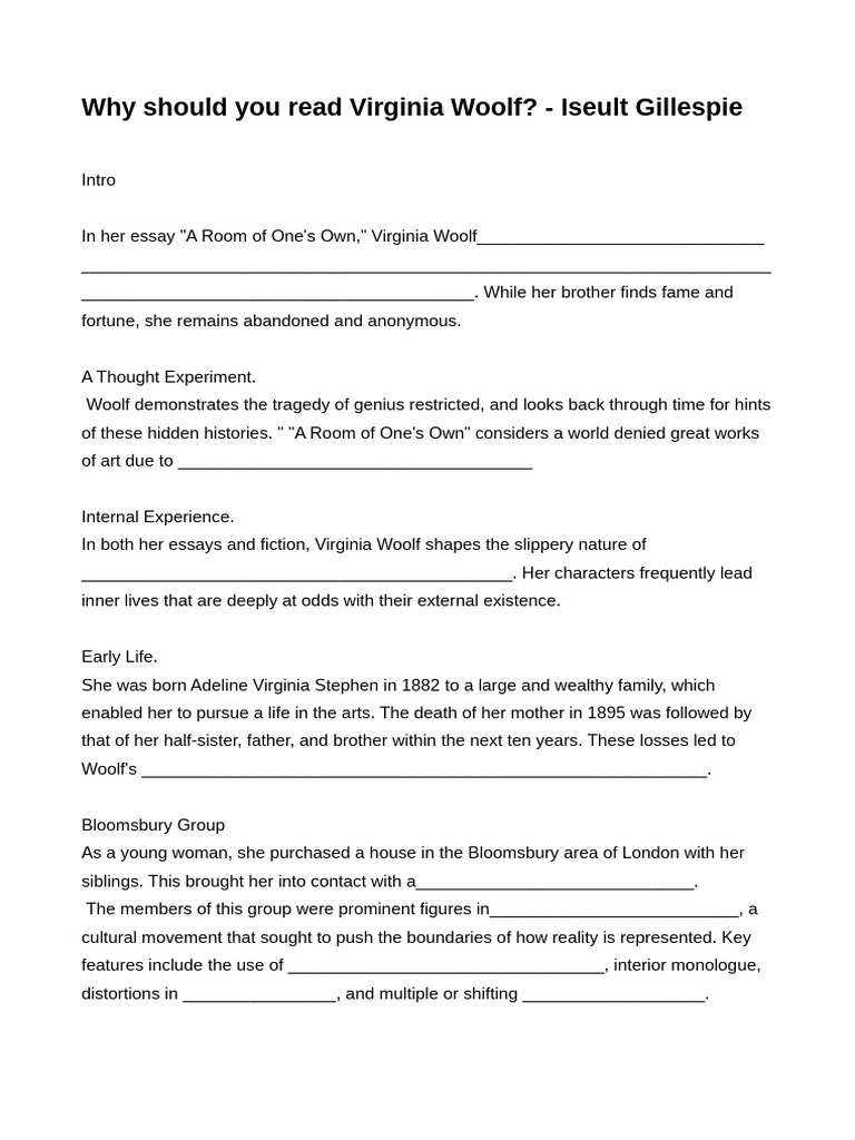 Why Should You Read Virginia Woolf Worksheet | PDF | Mrs Dalloway ...