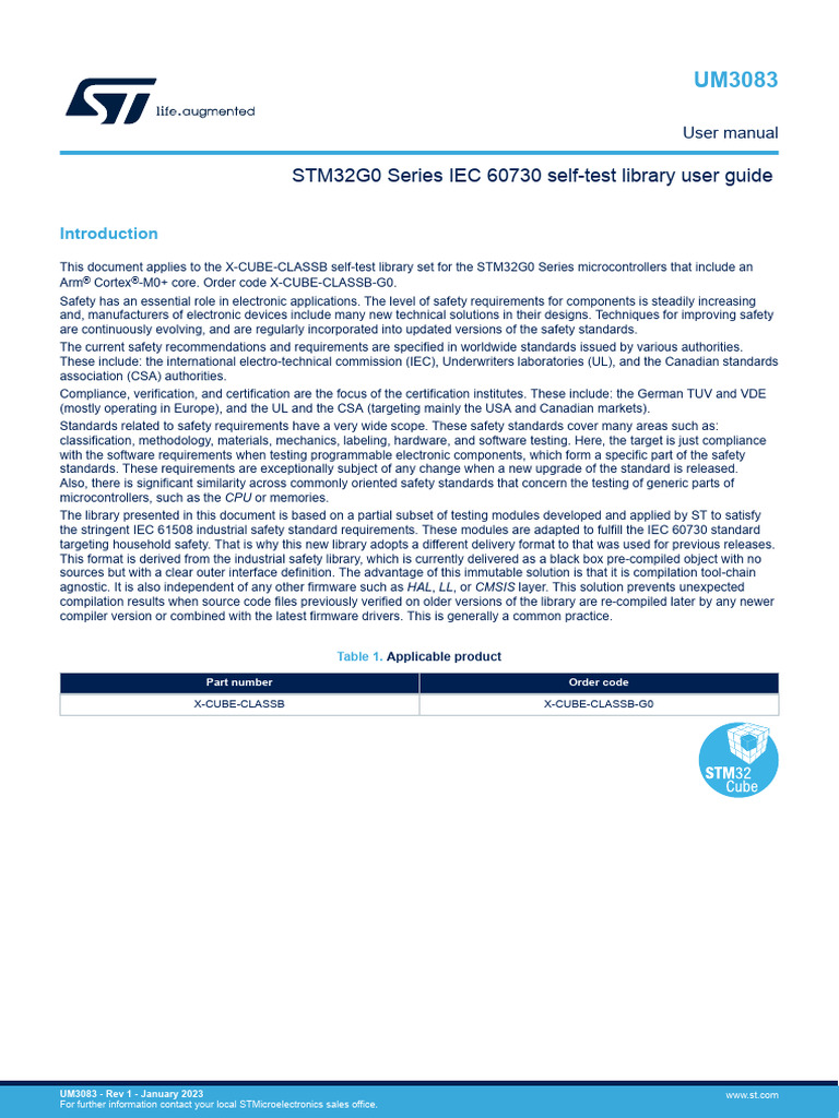 Um3083 stm32g0 Series Iec 60730 Selftest Library User Guide ...