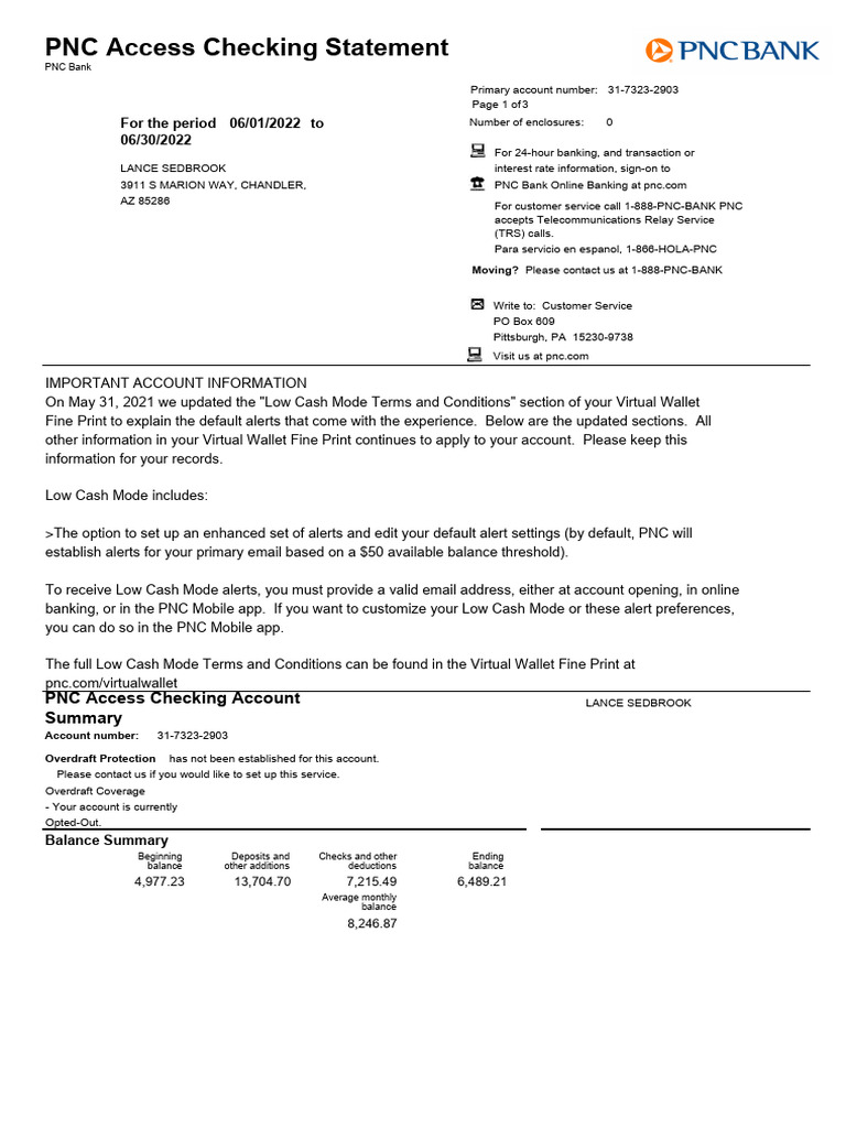 PNC Bank Statement: June 2022 | PDF | Debit Card | Banks