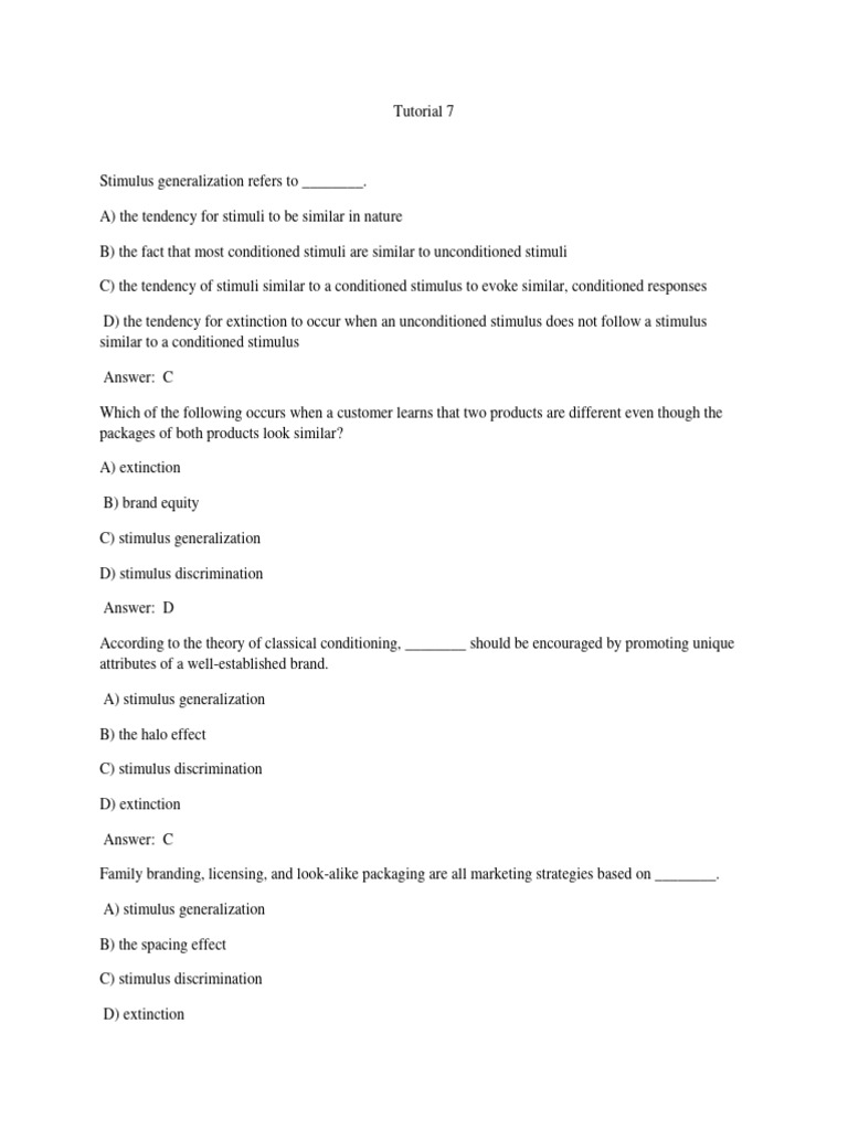 Tutorial 7 With Answers | PDF | Classical Conditioning | Learning