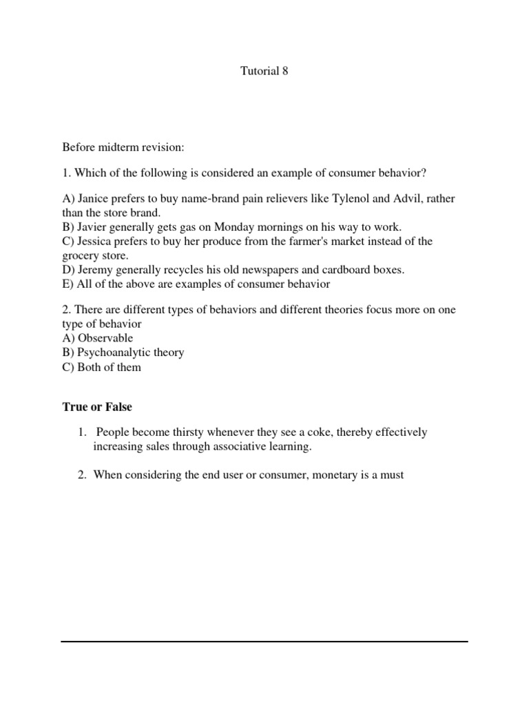 Consumer Behavior Tutorial 8 With Answers | Download Free PDF | Motivation | Motivational