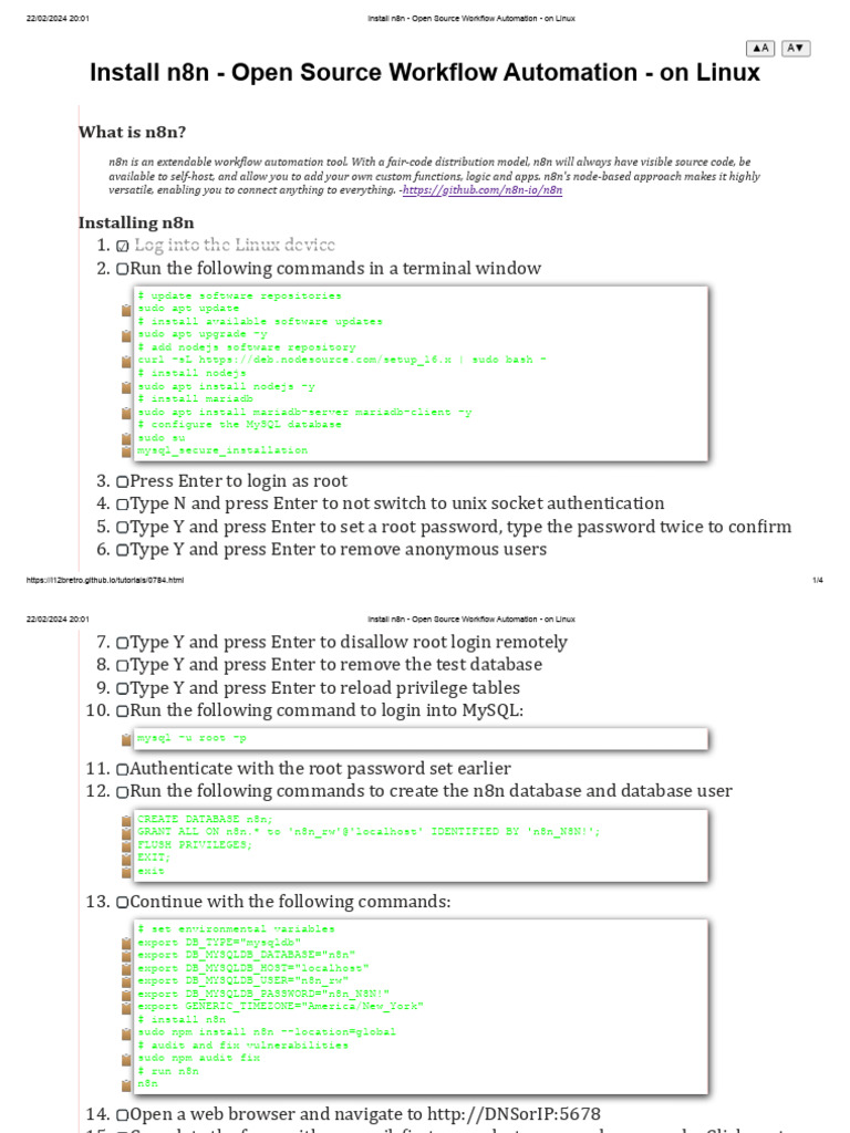 Install n8n - Open Source Workflow Automation - On Linux | PDF | Sudo ...