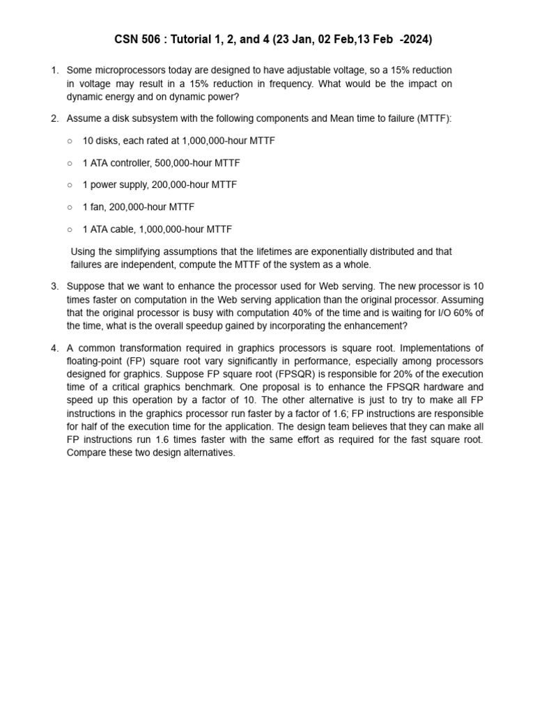 CSN 506 - Tutorial 1, 2, and 4 | PDF | Central Processing Unit ...