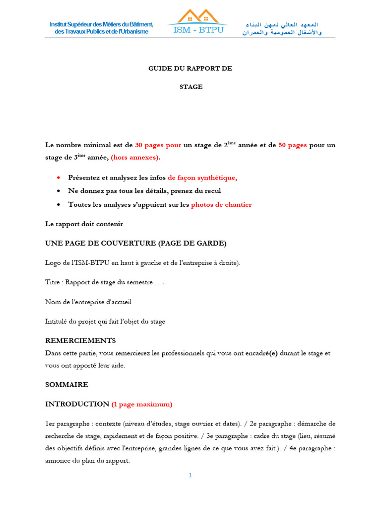 Guide du Rapport de Stage BTP | PDF | Évolution de carrière