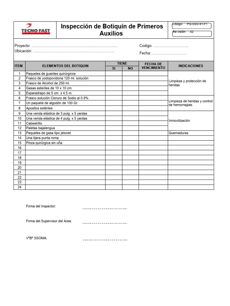 Inspeccion Botiquin de Primeros Auxilios | PDF