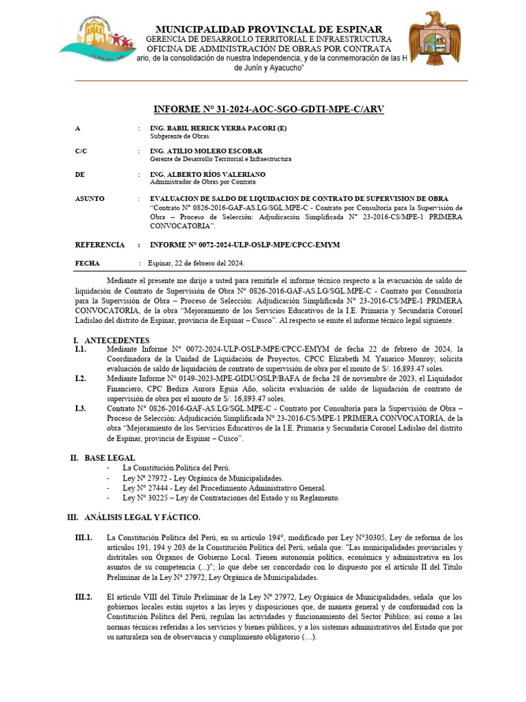 Informe #31-2024 - Ladislao | PDF | Finanzas y dinero | Derecho