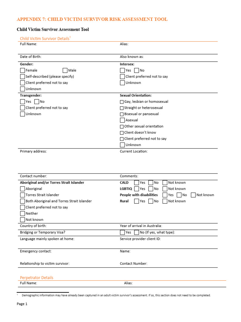 Child Victim Survivor Risk Assessment Tool | PDF | Violence | Domestic ...
